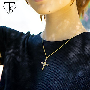 Takar Solid 10k Gold CZ Christian Cross Pendant For Women, Cubic Zirconia Christian Cross Charm Pendant in Small/Medium/Large, Catholic Gold Jewelry Made in USA