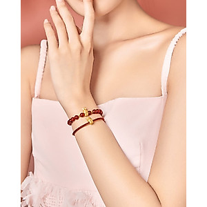 ZHOU LIU FU Real Gold Bracelets for Women Bracelet Lucky Rabbit 24K Gold Jewelry Red Bracelet Solid Gold Charm Fortune Rabbit Charm Bracelets Lucky Bunny Gold Bangle Bracelets