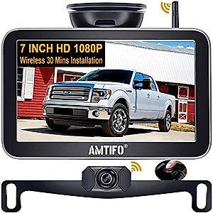 AMTIFO Wireless Backup Camera Car HD 1080P WiFi Rear View System 7 Inch Monitor Kit Truck Camper RV Hitch Auto License Plate Back Cam W70