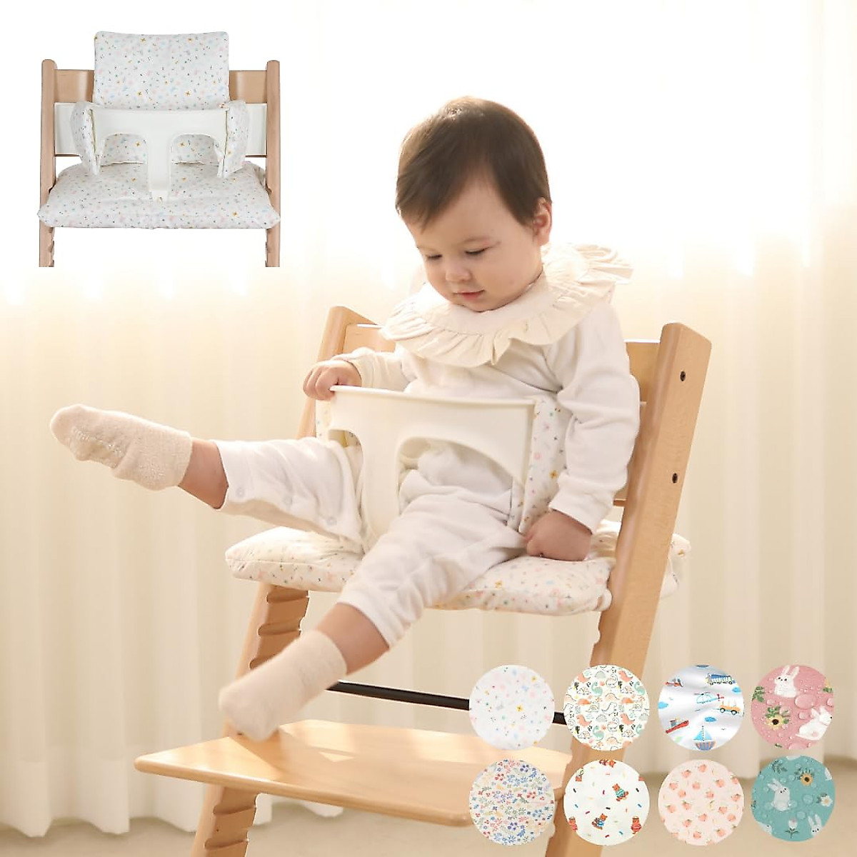 Gembebe Waterproof & Compatible Stokke Tripp Trapp Cushion Set - Easy to Clean Stokke Tripp Trapp Newborn Set - 100% Cotton Stokke Tripp Trapp High Chair Cushion Set (Little Birdie / 49.5 Counts)