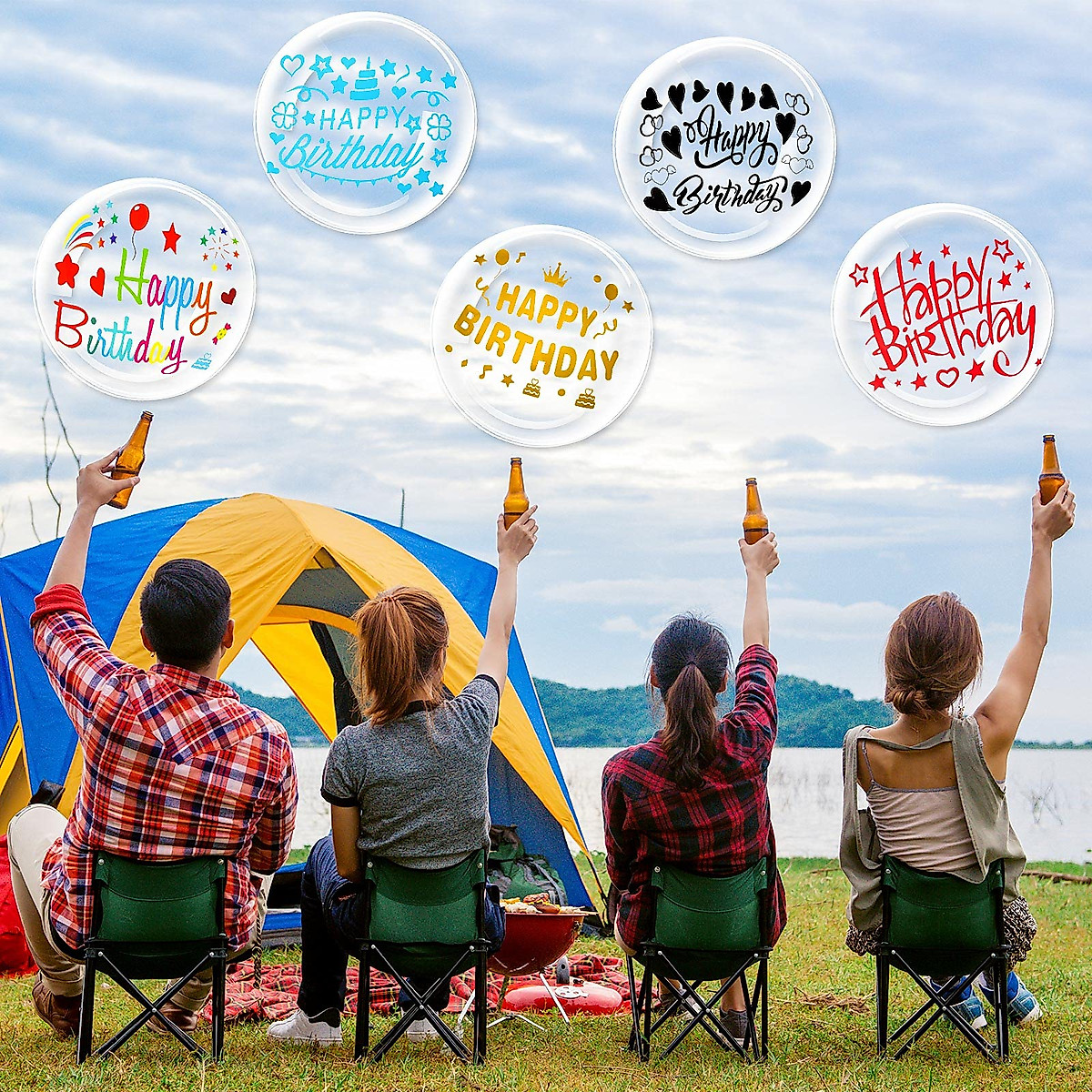 36 Pieces Clear Balloons DIY Transparent Balloons with Birthday Stickers Bobo Balloons for Stuffing LED Light Globus Transparent Stickers Balloons Wedding Party Birthday