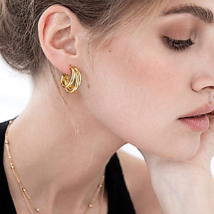 SWEETV Chunky Gold Hoop Earrings 20mm Thick for Women Triple Hoops Sterling Silver Open Earring