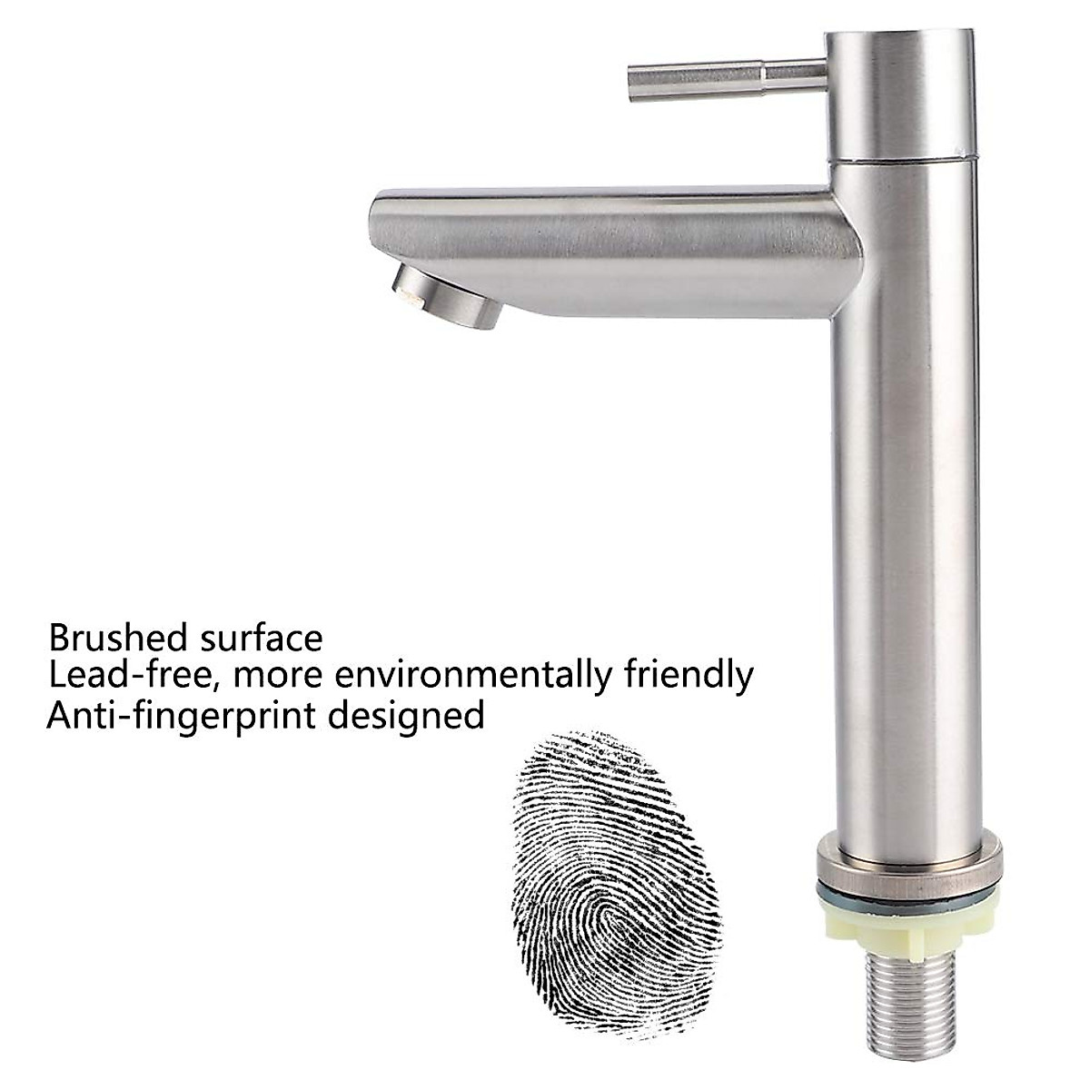 G1/2 Single Cold Faucet, Stainless Steel Brushed Nickel Kitchen Sink Faucet, One Hole Deck Mount Lavatory Faucet Bathroom Faucet(Flat)