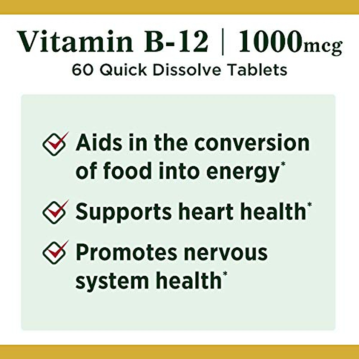 Vitamin B12 by Nature's Bounty, Quick Dissolve Vitamin Supplement, Supports Energy Metabolism and Nervous System Health, 1000mcg, 60 Tablets