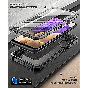 Poetic Guardian Series Case Designed for Samsung Galaxy A32 5G, Full-Body Hybrid Shockproof Bumper Clear Protective Cover Case, Built-in Screen Protector, Black/Clear