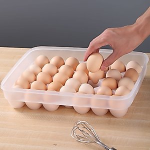 BEVOVBE Egg Holder For Refrigerator，Egg Storage Container Cartons Plastic Fridge Organizer Bins，Kitchen Freezer Deviled Egg Tray Containers With Lid Stackable 1pack