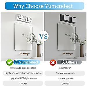 yumcrelect LED Vanity Light, 12W Light Mirror Front Vanity Lamp Modern Acrylic Stainless Steel Bath Wall Vanity Lighting Over Mirror Chrome 2-light Bathroom Bedroom Lighting Fixtures