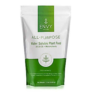 ENVY Professional Grade All-Purpose Plant Food (20-20-20) 100% Water Soluble - in Resealable Pouch W/Measuring Scoop (1.5 lb)