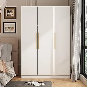 Hitow Large Wardrobe Armoire Closet with 3 Doors, Freestanding Wardrobe Cabinet for Hanging Clothes, Bedroom Armoire Dresser Wardrobe Clothes Organizer, White Type B (47.2" W x 18.9" D x 70" H)