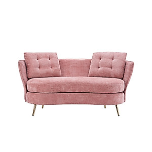 DERCASS Polyester Fiber Loveseat Sofa,Upholstered Couch with Golden Metal Legs Club 2-Seat Sofa for Living Reading Room Bedroom Apartment Small Space Dorm (Pink)