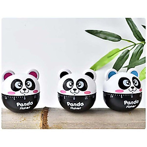 Mini Size Cartoon Panda Machinery Timer 60 Minutes Mechanical Kitchen Cooking Timers Clock Loud Alarm Counters Manual Timer Kitchen Utensil (Black)