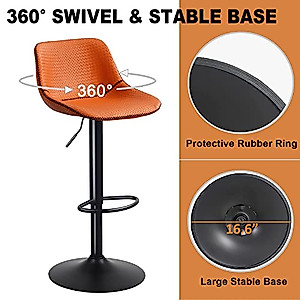 YOUNUOKE Bar Stools Set of 2 Modern Faux Leather Swivel Counter Height Barstools with Back Adjustable Tall Bar Stool Chairs for Kitchen Islands
