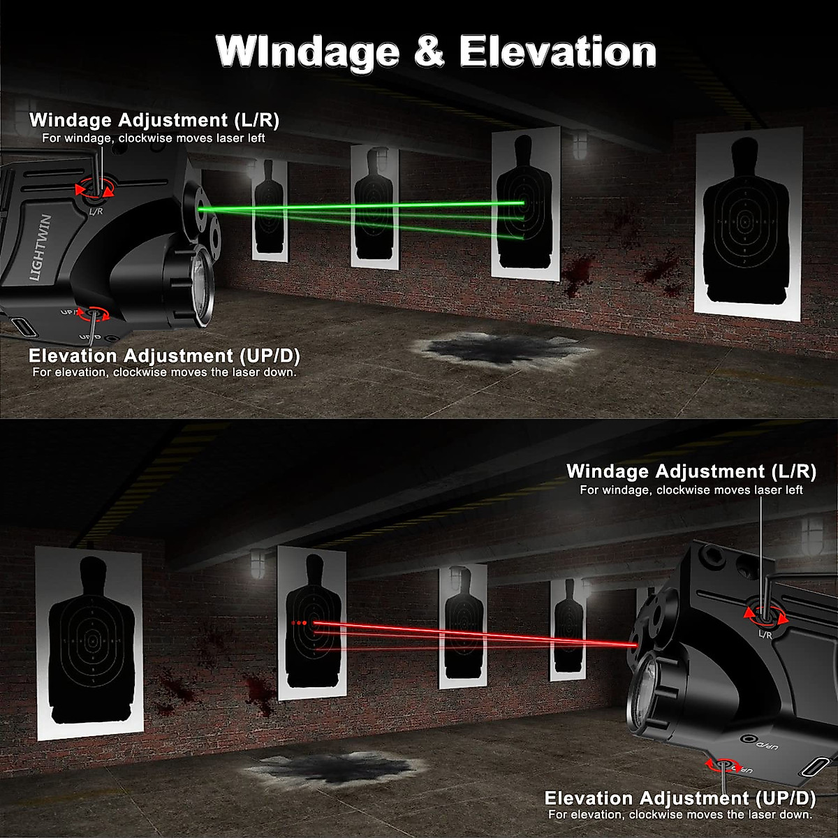 LIGHTWIN Red Green Laser Beams with 600 Lumens Flashlight for Pistols, 3 in1 Laser Light Combo, Tactical Laser Flashlight USB Rechargeable Laser Sight, Strobe & Steady Flashlight for Picatinny Rail