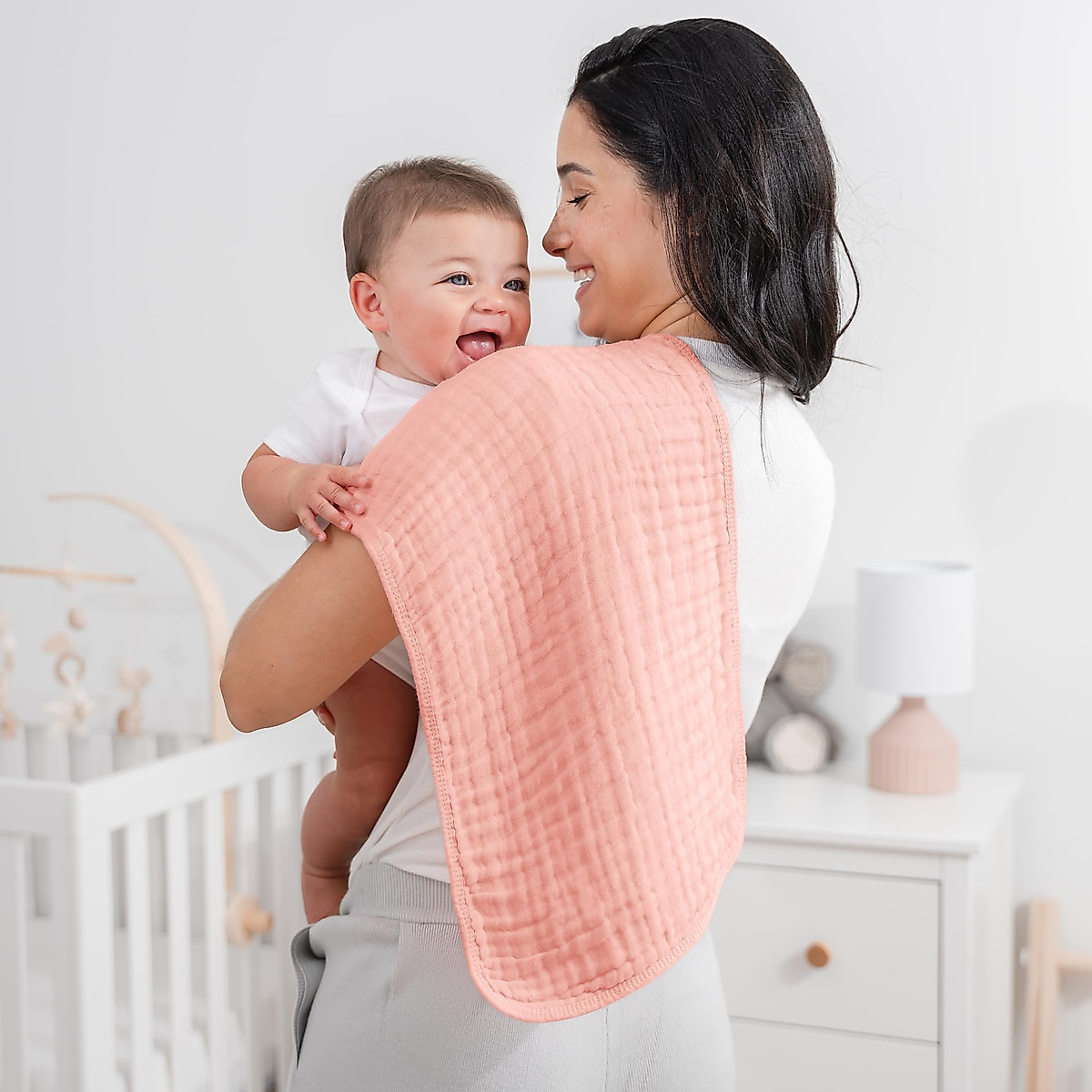 Comfy Cubs Muslin Burp Cloths 20" x 10", Pack of 10 - Large, 6-Layer, Ultra Absorbent 100% Cotton for Baby Drool and Messes - Soft, Safe & Gentle Baby Burp Cloths for Boys & Girls - Lace