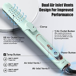 Terviiix 360 Airflow Styler Curling Iron 1-1/4 Inch | Ionic Hair Straightener & Curler 2 in 1 | Titanium Flat Iron Travel Curling Iron in One | 0 Burning Straightening Iron with Cool Air | Mint Green