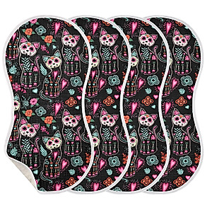 vvfelixl Baby Burp Cloths Cat Skeleton Sugar Skull Baby Newborn Cotton Burping Cloths Set Baby Washcloths 4 Pack Black