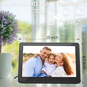 Digital Photo Frame WiFi Digital Picture Frame kimire 1920x1080 Touch Screen, Support Thumb USB Drive and SD Slot, Music Player, Alarm Clock, Share Photo and Video via APP, Cloud, Email(10inch Black)