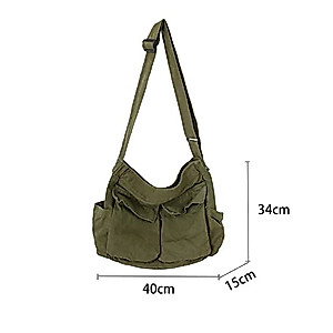 Canvas Messenger Bag, Aesthetic Messenger Bag Large Crossbody Bag with Multiple Pockets Canvas Shoulder Tote Bag Unisex(Army Green)