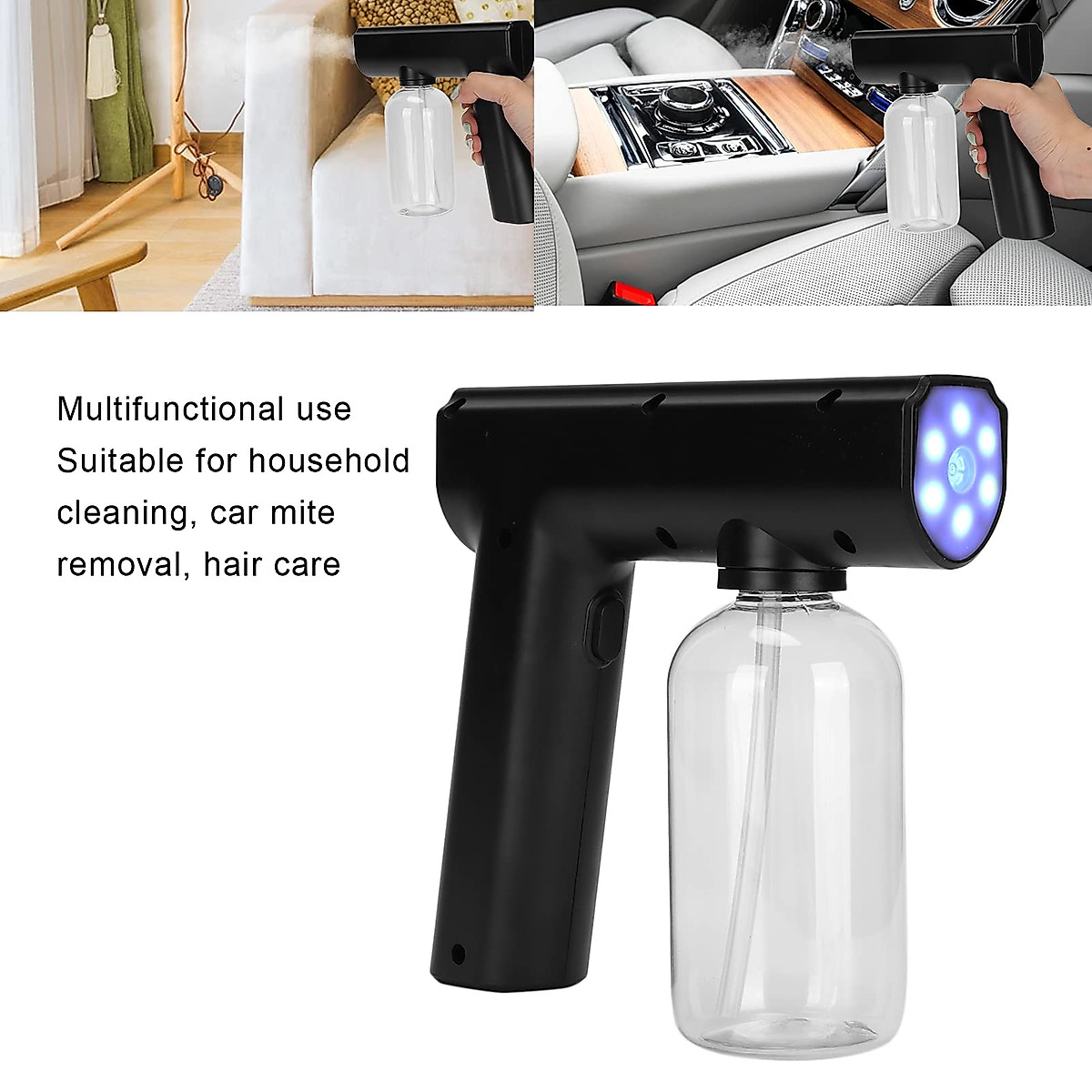 Electric Mist Atomizer Sprayer Gun, Disinfectant Fogger Mist Gun Portable Alcohol Nanometer Handheld Fogger Wireless Cleaning Sprayer Black Rechargeable Machine for Home Office School Hotel