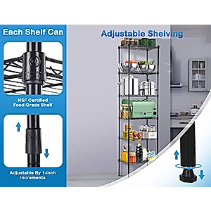 BIQWBIC 6 Tier Storage Shelf Wire Shelving Unit, Adjustable Shelves Standing Metal Storage Rack for Kitchen Pantry Closet, Steel Storage Shelves Display Organizer Rack, 17" Lx12 Wx63 H, Black
