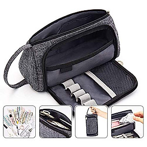 Big Capacity Colored Canvas Pencil Pen Case, Large Multifunction Pencil Pen Holder Organizer Bag for Students Office Back to School by Hubhnb (Gray)