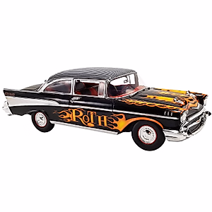 1957 Chevy Bel Air Black with Flames and Pinstripe Top Big Daddy Ed Roth LTD ED to 966 Pieces Worldwide 1/18 Diecast Model Car by Acme A1807014