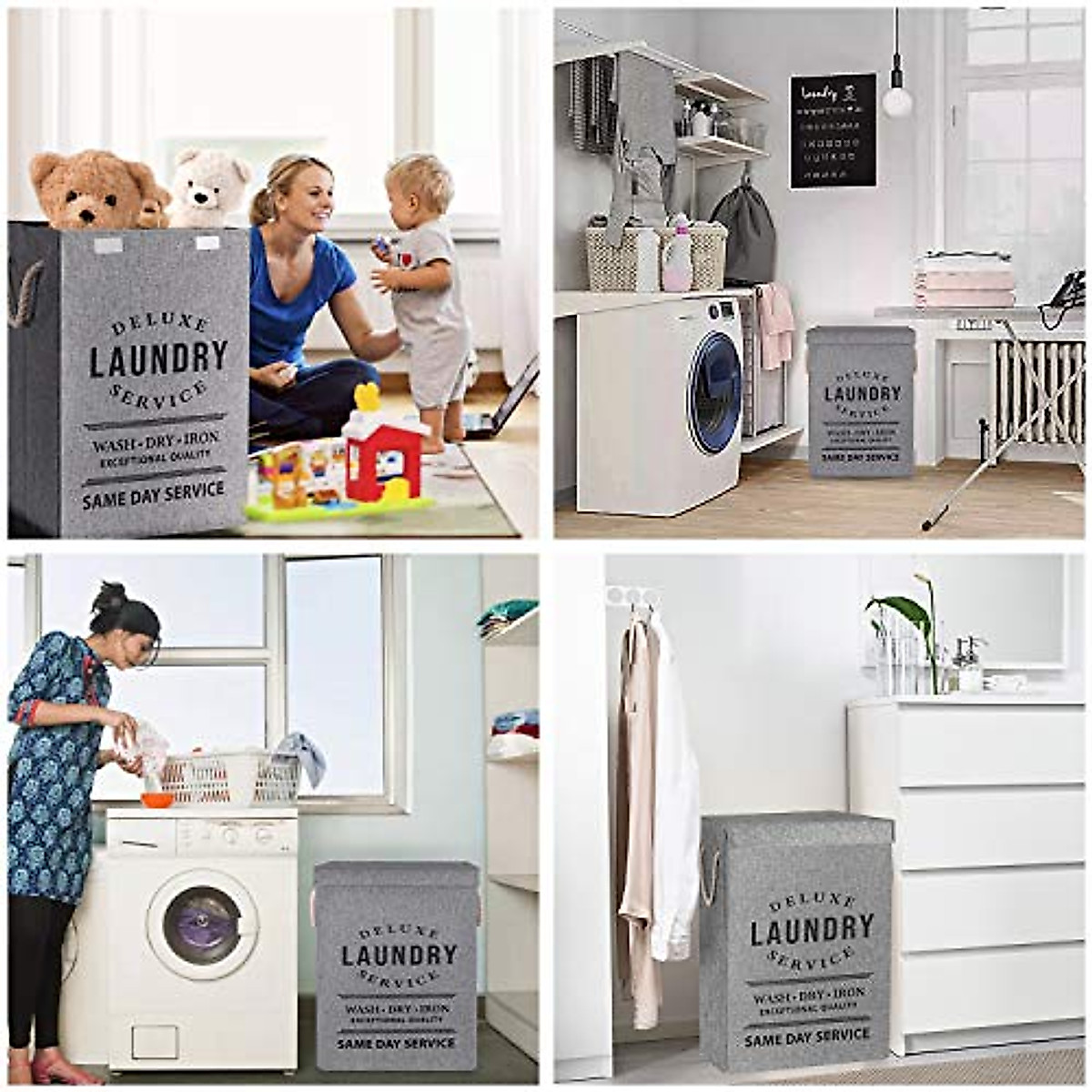 U Trip Laundry Basket with Lid, 85L Large Deluxe Laundry Baskets - Collapsible Foldable Laundry Hamper Canvas Storage Basket Bin for Clothes Washing Bedroom Organizer Toy Collection (Grey)