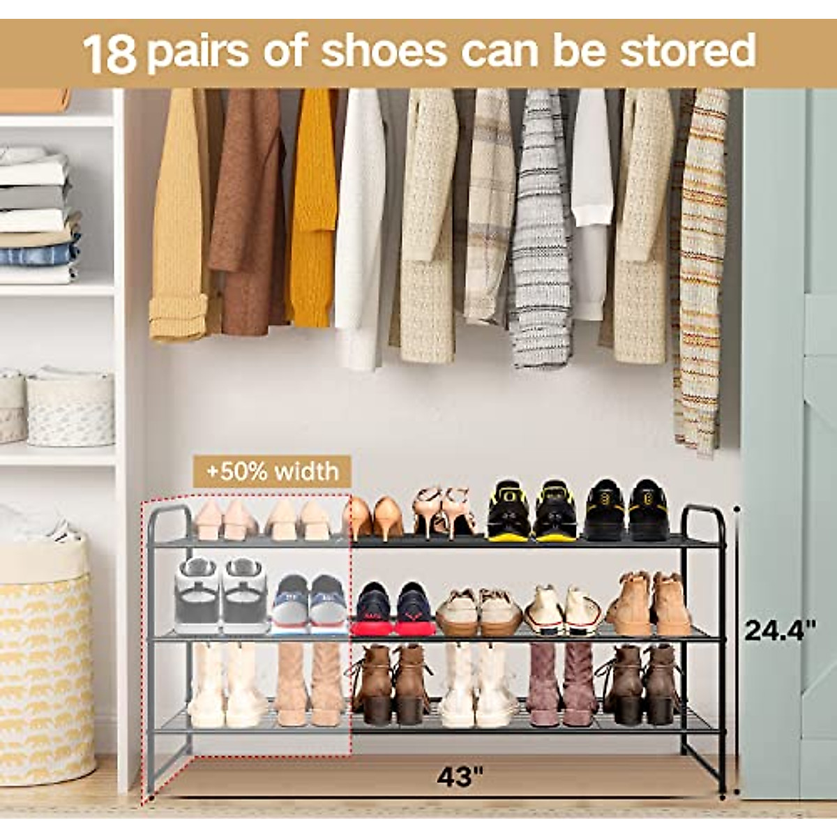KEETDY Long 3 Tier Shoe Rack and 3-Tier Long Shoe Rack for Closet Entryway
