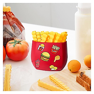 Generic Magnetic Fries Clips-12 Pcs Plastic Food Clips & Magnetic Plastic container with Fun stickers, Cute Kitchen Accessories Keep Food Fresh & Organized, Red and Yellow