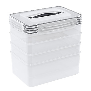 Xowine 4 Pack Stackable Pizza Dough Proofing Containers with Lids and Handle, 15 L Rectangular Clear Food Storage Container with Airtight Lid, 15.31" L x 10.79" W x 6.69" H