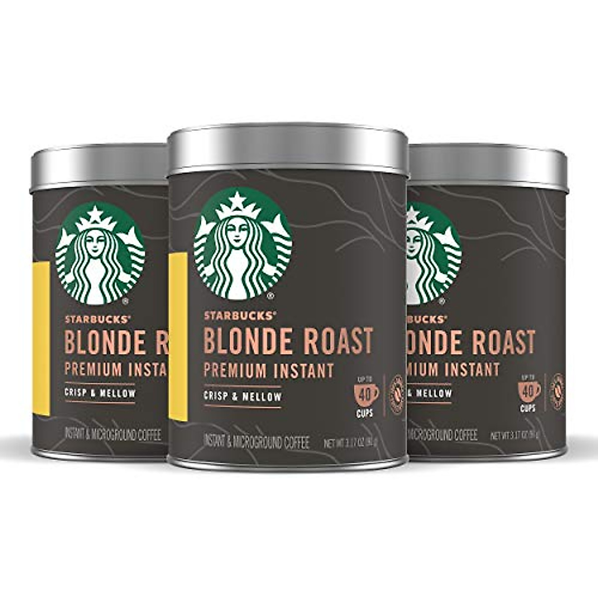 Starbucks Premium Instant Coffee — Starbucks Blonde Roast — 100% Arabica — 3 Tins (up to 120 servings total)