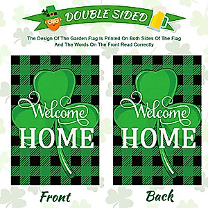 Saint Patricks Shamrock Day Garden Flag 12 x 18 Green Shamrock Holiday Outside Buffalo Plaid Flag Saint Patty Day Decorative Vertical Double Sided Burlap Welcome Signs Outdoor Plaid Spring Flag