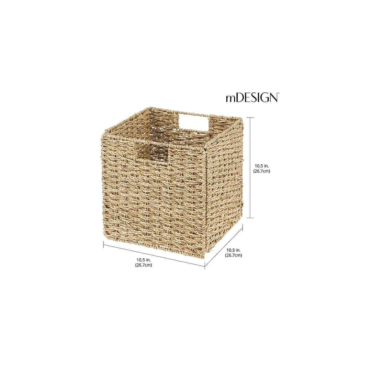 mDesign Seagrass Woven Cube Basket Organizer with Handles - Storage for Bedroom, Office, Living Room, Bathroom, Perfect for Cubby Storage Units - Hold Blankets, Magazines, Books - 4 Pack - Natural/Tan