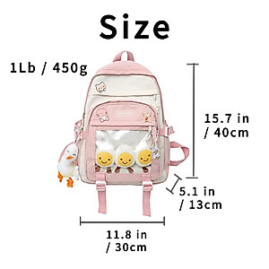 Kawaii Aesthetic Cute Back to School Backpack with Lovely Accessories and Pendant for Girls and Boys in 4 Colors (Yellow)