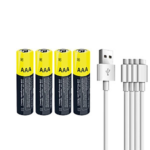 Type-C Lithium Rechargeable Batteries AAA, 1.5V USB Li-Ion AA Battery, Rechargeable, 750mWh with Type C Charging Cable, Quick Charge in 2 Hours, (Pack of 4) (4AAA)