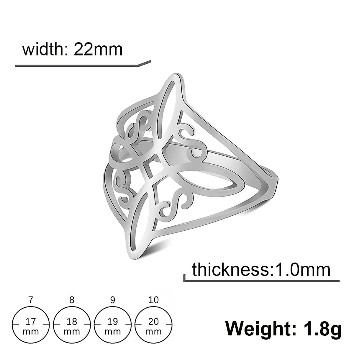 TEAMER Witches Knot Ring Stainless Steel Witchcraft Celtic Amulet Ring Geometric Celtic Knot Ring Vintage Jewelry For Women (8, Style 2 -Silver)