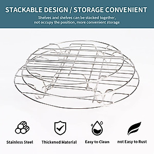 Round Cooling Rack - 3 Pack Steamer Racks Set - Stainless Steel Circle Roasting Rack, 3 Pcs (8" & 9" & 10") Steaming Cake Pot Rack with Hot Dish Plate Clip for Baking Cooking Grilling Wire Rack