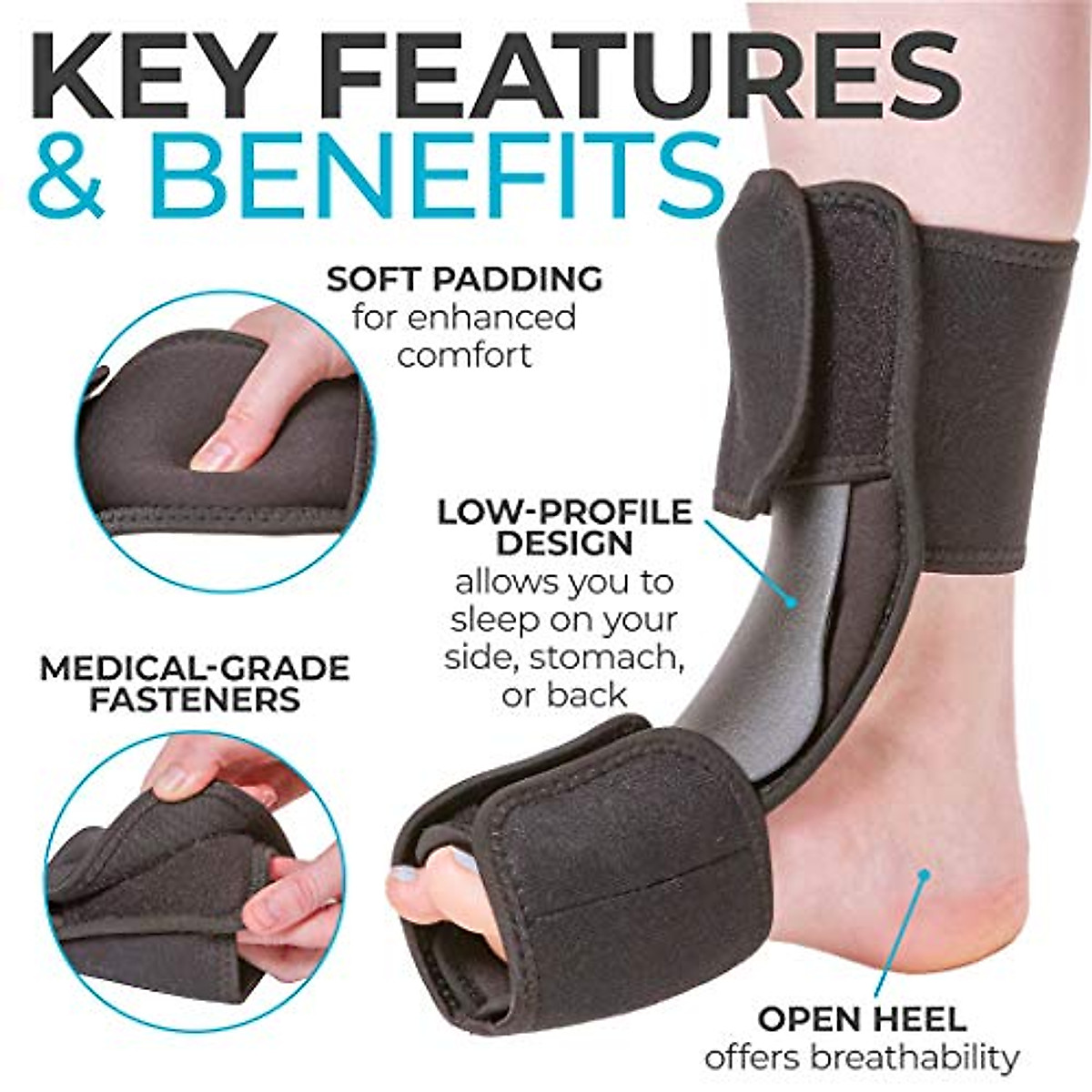 BraceAbility Dorsal Night Splint | Plantar Fasciitis Pain Relief, Foot Drop Brace for Sleeping, and Achilles Tendon Stretcher Boot for Nighttime Ankle Dorsiflexion (L/XL)
