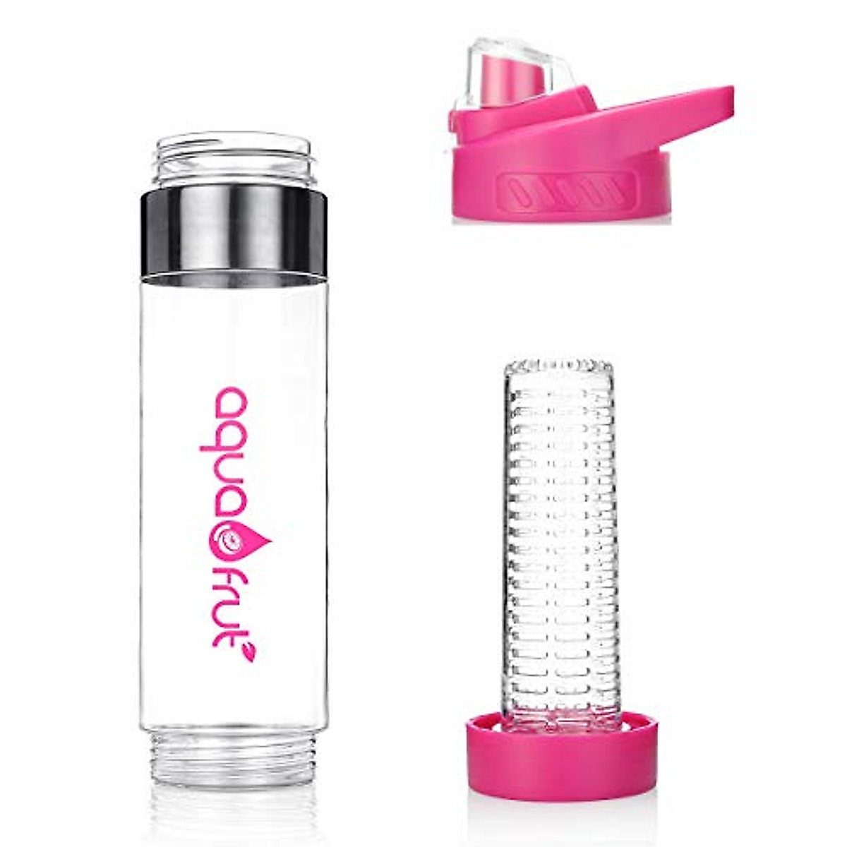 NEW AquaFrut Bottom Loading Fruit Infuser Water Bottle - BPA Free Tritan Plastic - Leak Proof - 24 OZ - Infusion Recipe eBook (Pink)