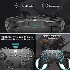 HAPPYDO Wireless Game Controller for Nintendo Switch/Switch Lite/PC/Phone/Ipad, Rechargeable Remote Bluetooth Gamepad with Joystick with Ergonomic Non-Slip, Adjustable Turbo and Vibration