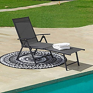 Nuu Garden Folding Chaise Lounge Chairs for Outside, Beach Chair Lounge Chair with Steel Frame and Breathable Textile Fabric for Beach, Yard, Pool and Patio, Grey