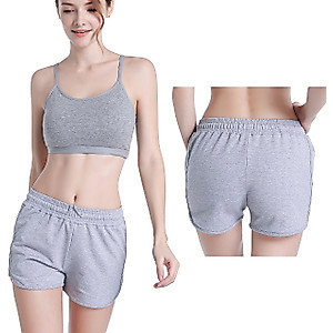 HBY 2 Pack Cotton Yoga Short Women Summer Casual Running Gym Sports Waistband Shorts, M Black/Grey