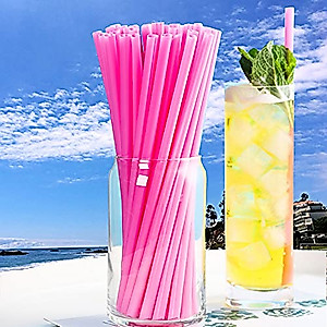 WerkaSi 100Pcs Heart Straws Disposable 8.26-inch Pink Plastic Party Straws Pink Drinking Straws