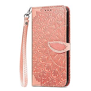 ONV Wallet Case for OnePlus N20 -Solid Color Emboss Feather Flip Phone Case with Strap Card Slot Magnet Leather Shell Flip Stand Cover for OnePlus N20 [MZY] -Orange