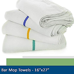 28oz Bar Mop Towels 16x19, 100% Cotton, Commercial Grade Professional Kitchen/Restaurant BarMop Towels (Blue Stripe-24 Pack)