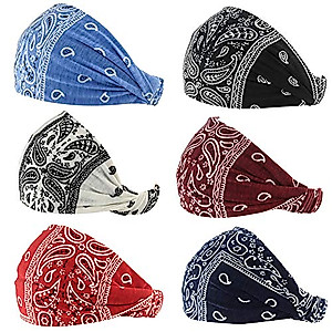 Carede Paisley Bandana Headband for Women with Elastic Yoga Headband Outdoor Hairband Adjustable Turban Headwrap,Pack of 6