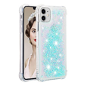 Phone Case Cover Glitter Case Compatible with iPhone 11 Case Compatible with Women Girls Girly Sparkle Liquid Luxury Floating Quicksand Transparent Soft TPU Phone Case Bags Sleeves (Color : Light blu