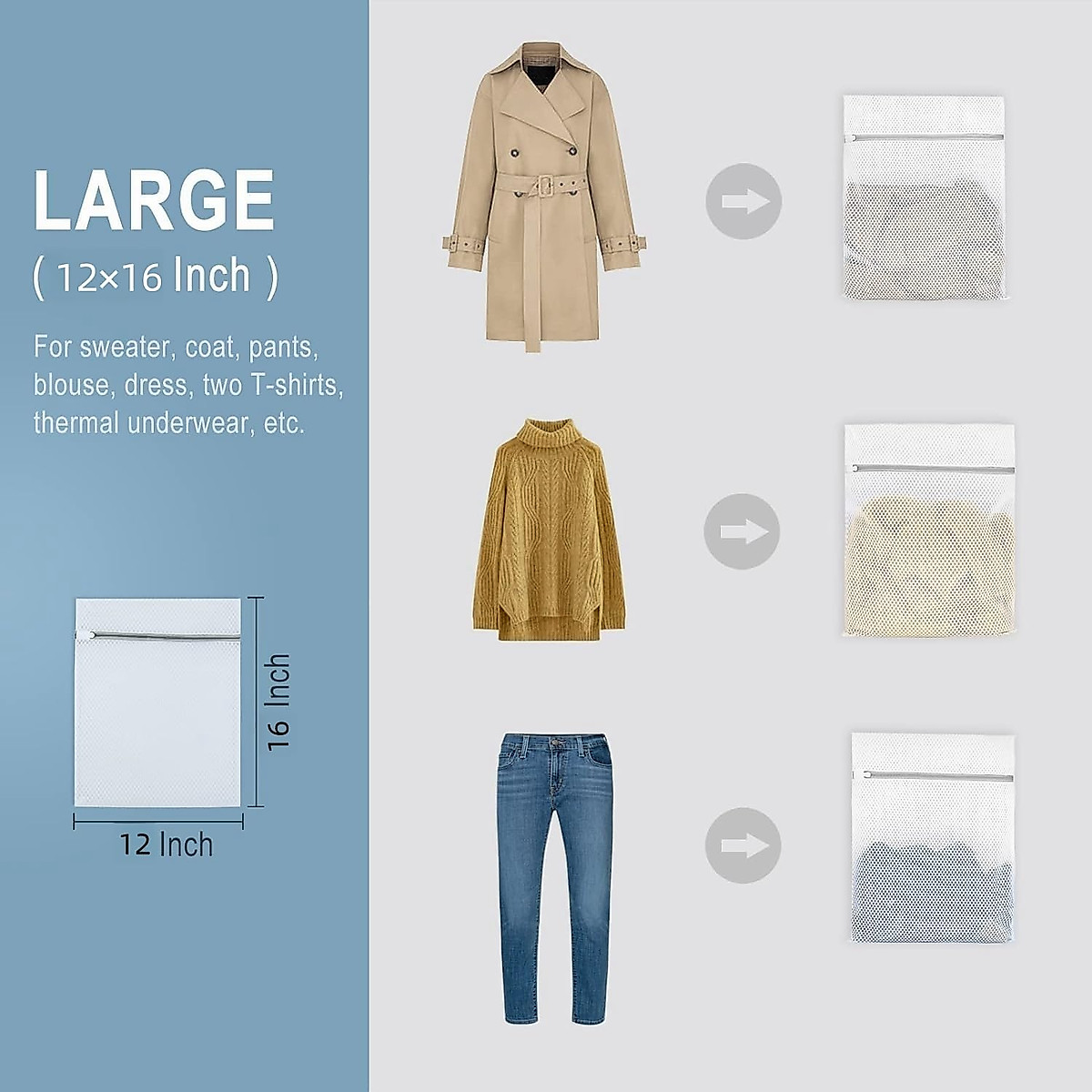 3Pcs Durable Fine Mesh Washer Bags For Delicate Clothes. Suitable For Full-size Washing Machines and Portable Washing Machines, 12 x 16 inches (XYD-9)