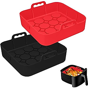 Air Fryer Silicone Pot, 2Pcs 8" Square Air Fryer Silicone Liners Food Safe Non Stick Air fryer Basket Accessories, Reusable Replacement of Parchment Liner Paper Fits 5.8QT or Bigger Square Air Fryer