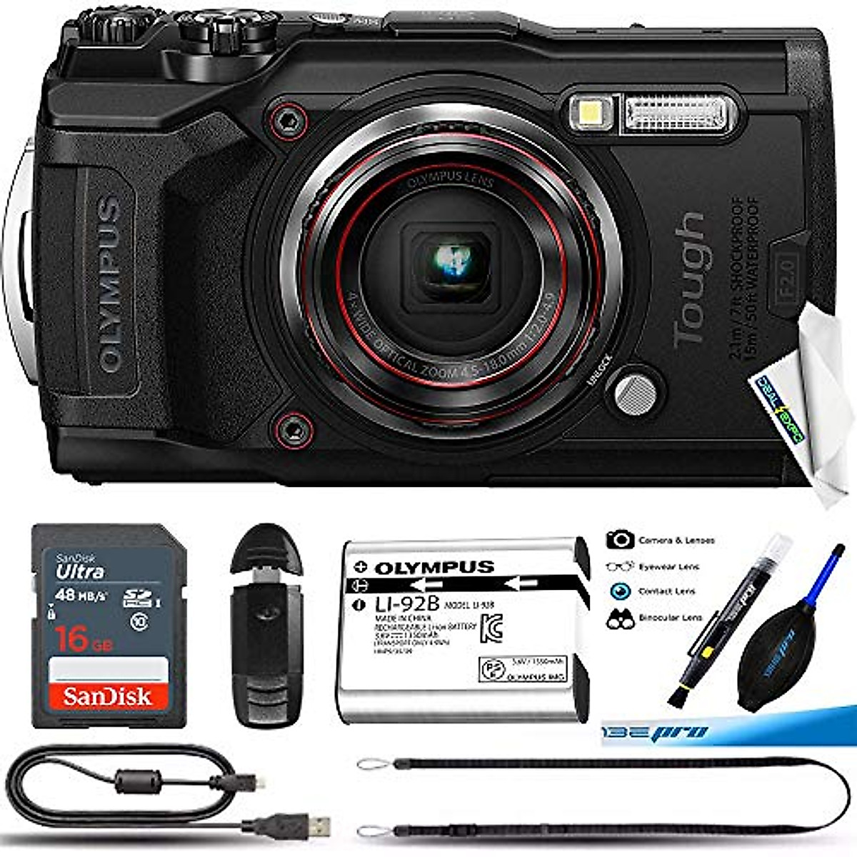 Olympus Tough TG-6 Waterproof Camera, Black -16GB Basic Bundle (Renewed)
